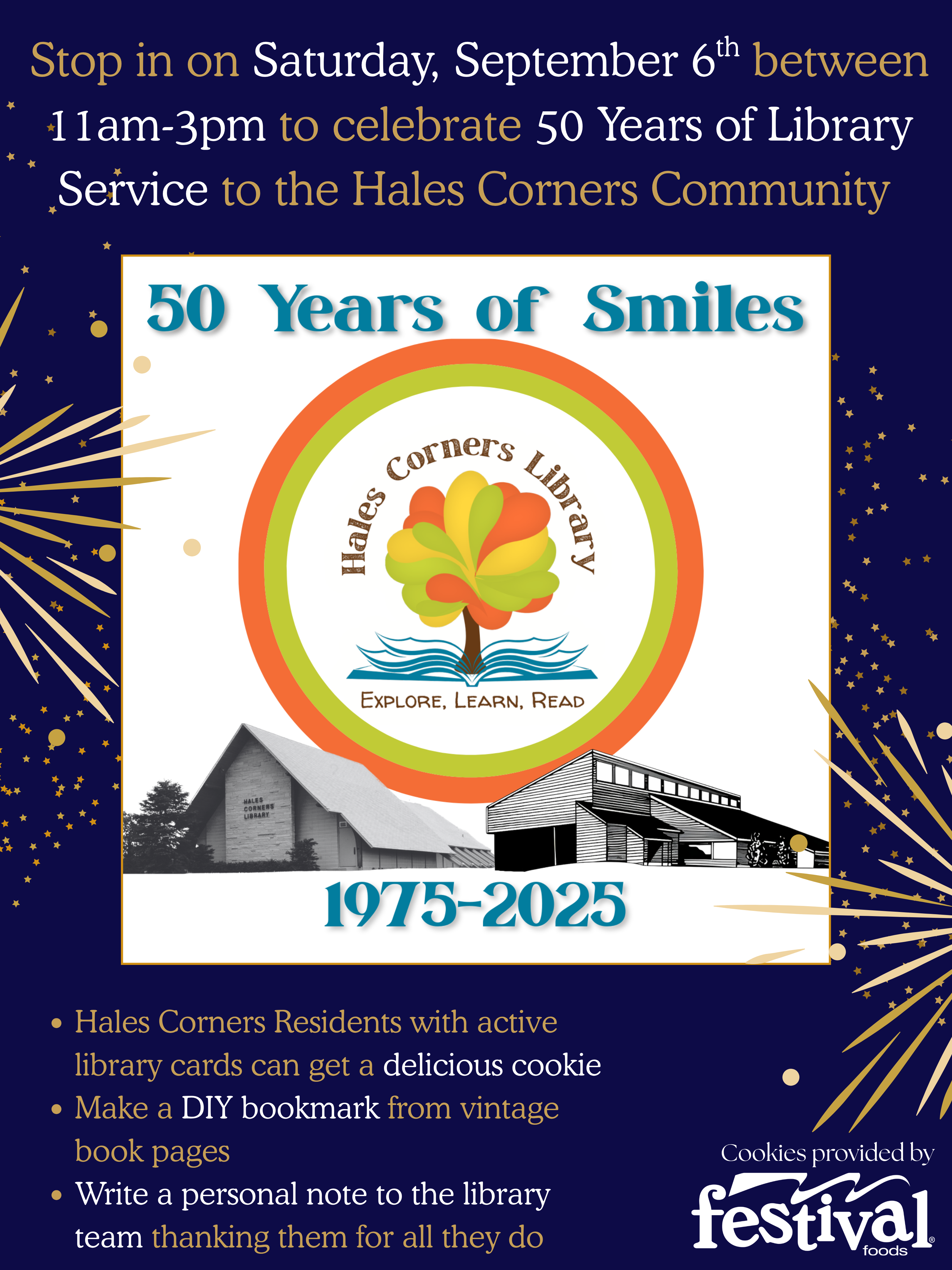 50th yr service event poster 2025 – Hales Corners Library